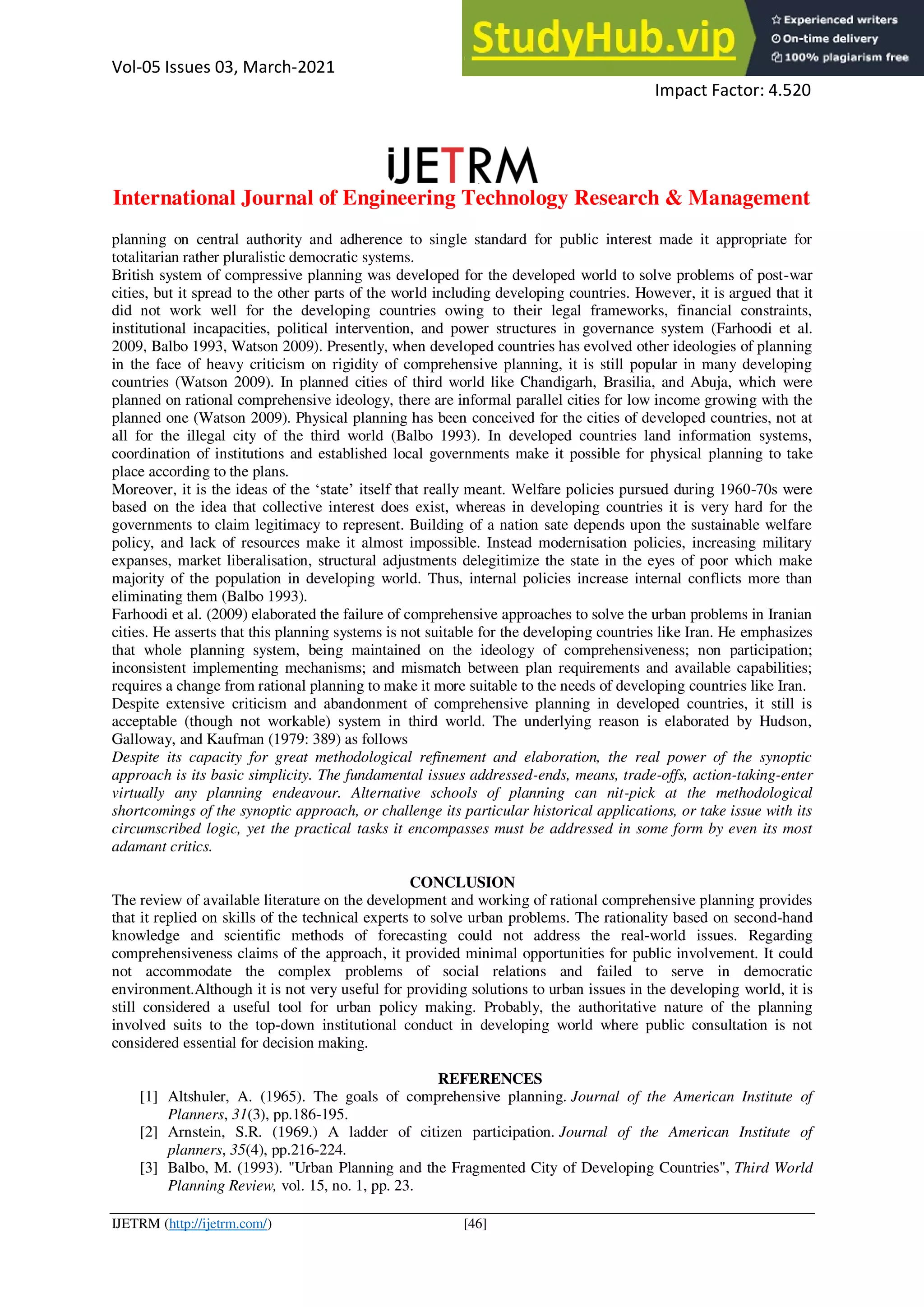 AN OVERVIEW OF RATIONAL COMPREHENSIVE APPROACH OF URBAN POLICY MAKING | PDF