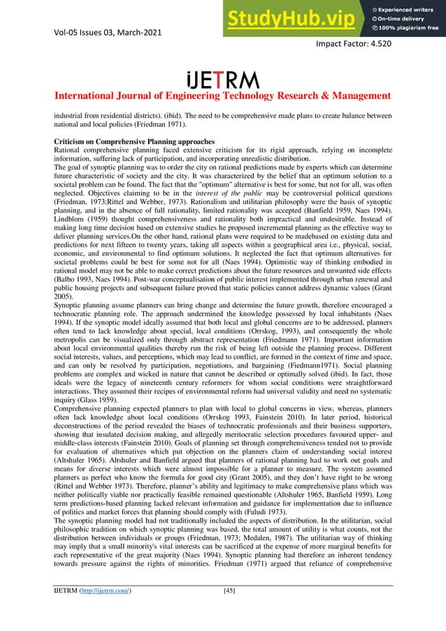 AN OVERVIEW OF RATIONAL COMPREHENSIVE APPROACH OF URBAN POLICY MAKING ...