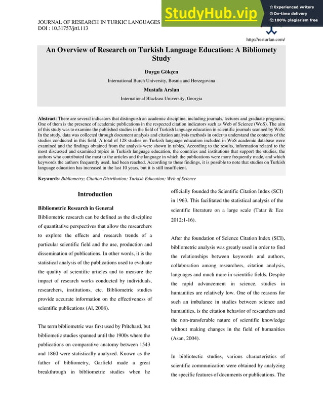 An Overview Of Research On Turkish Language Education A Bibliometry ...