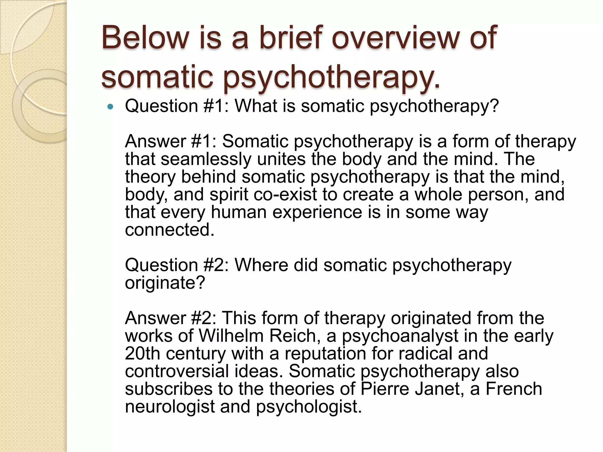 An Overview of Somatic Psychotherapy | PPTX