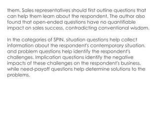 An Overview of SPIN Sales Techniques | PDF