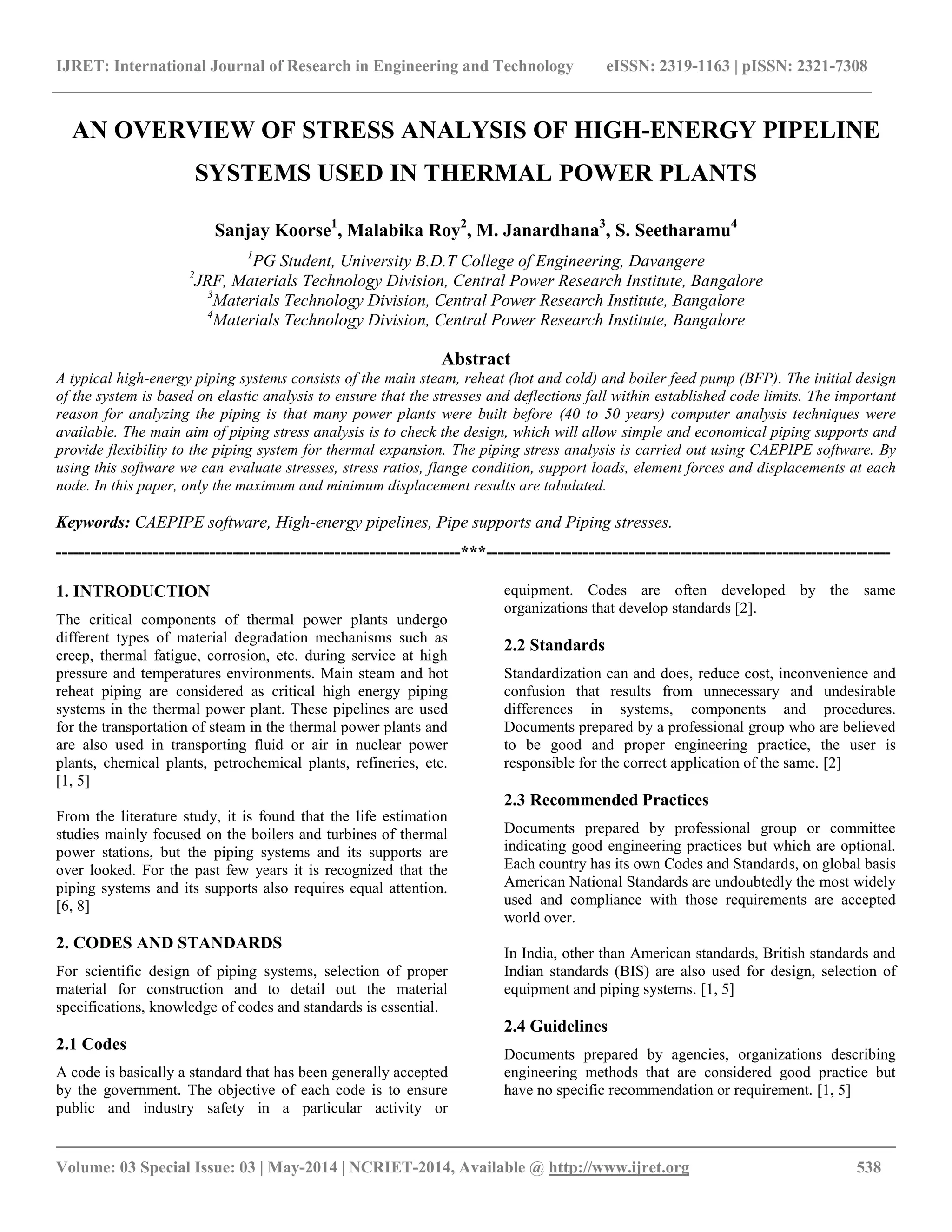 An overview of stress analysis of high energy pipeline systems used in thermal power plants | PDF