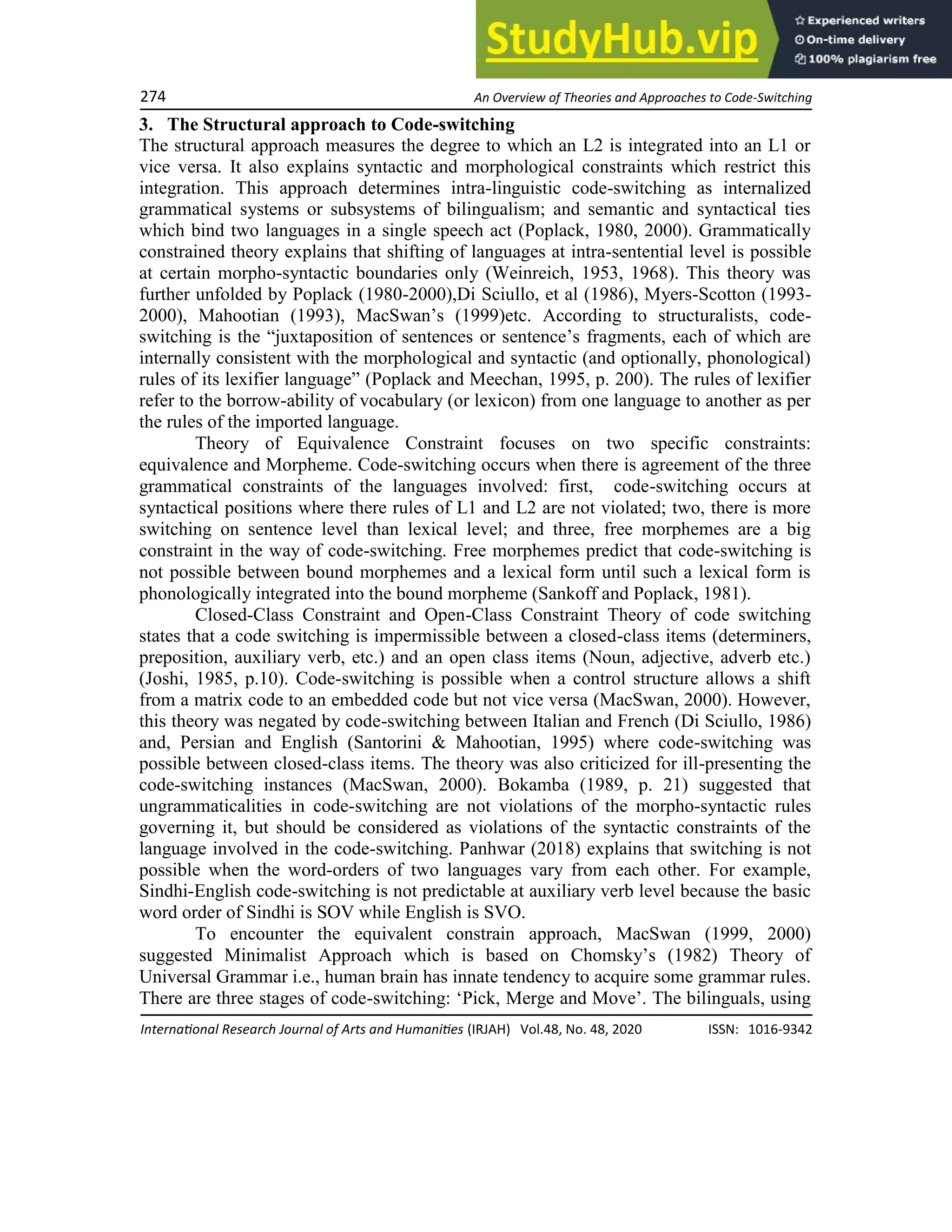 An Overview Of Theories And Approaches To Code-Switching | PDF