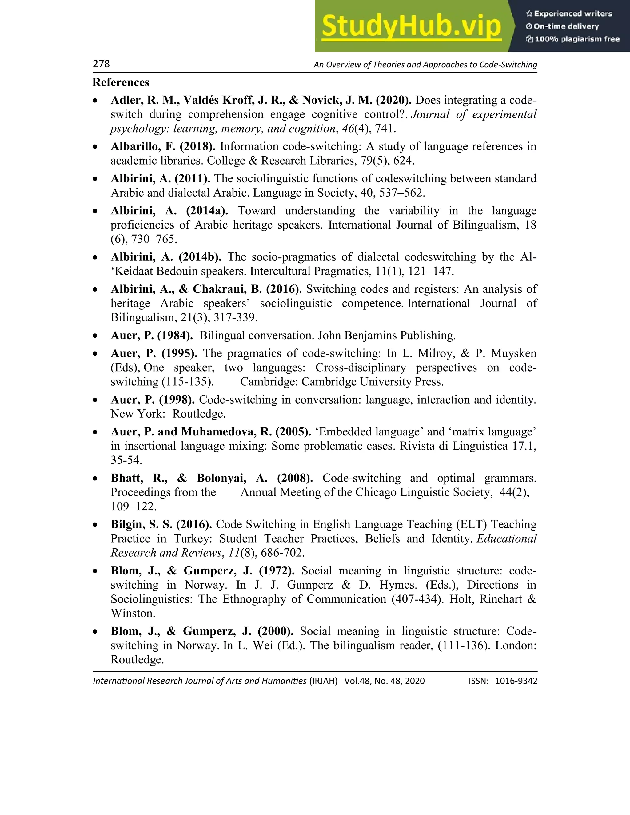 An Overview Of Theories And Approaches To Code-Switching | PDF