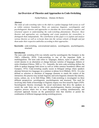 An Overview Of Theories And Approaches To Code-Switching | PDF
