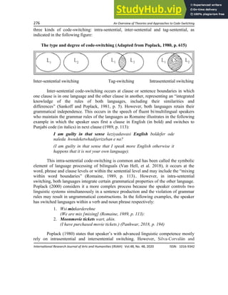 An Overview Of Theories And Approaches To Code-Switching | PDF