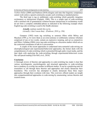 An Overview Of Theories And Approaches To Code-Switching | PDF