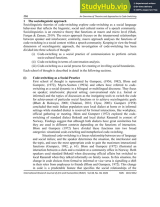 An Overview Of Theories And Approaches To Code-Switching | PDF