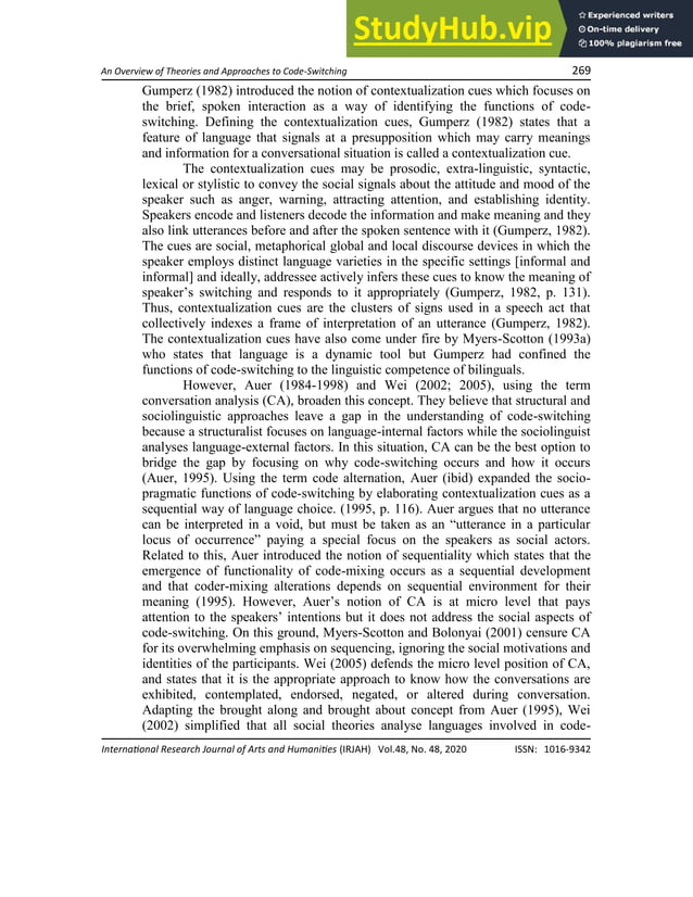 An Overview Of Theories And Approaches To Code-Switching | PDF