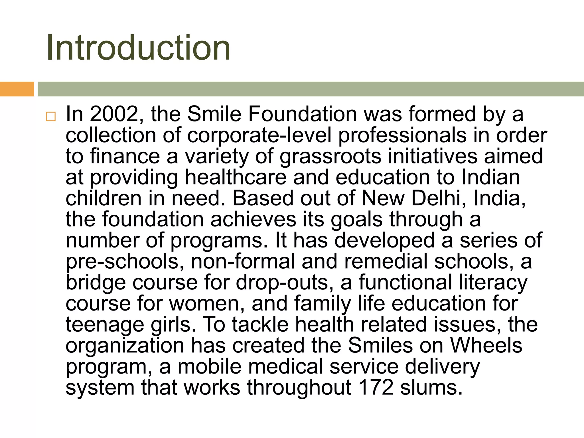 An Overview of the Smile Foundation | PPTX