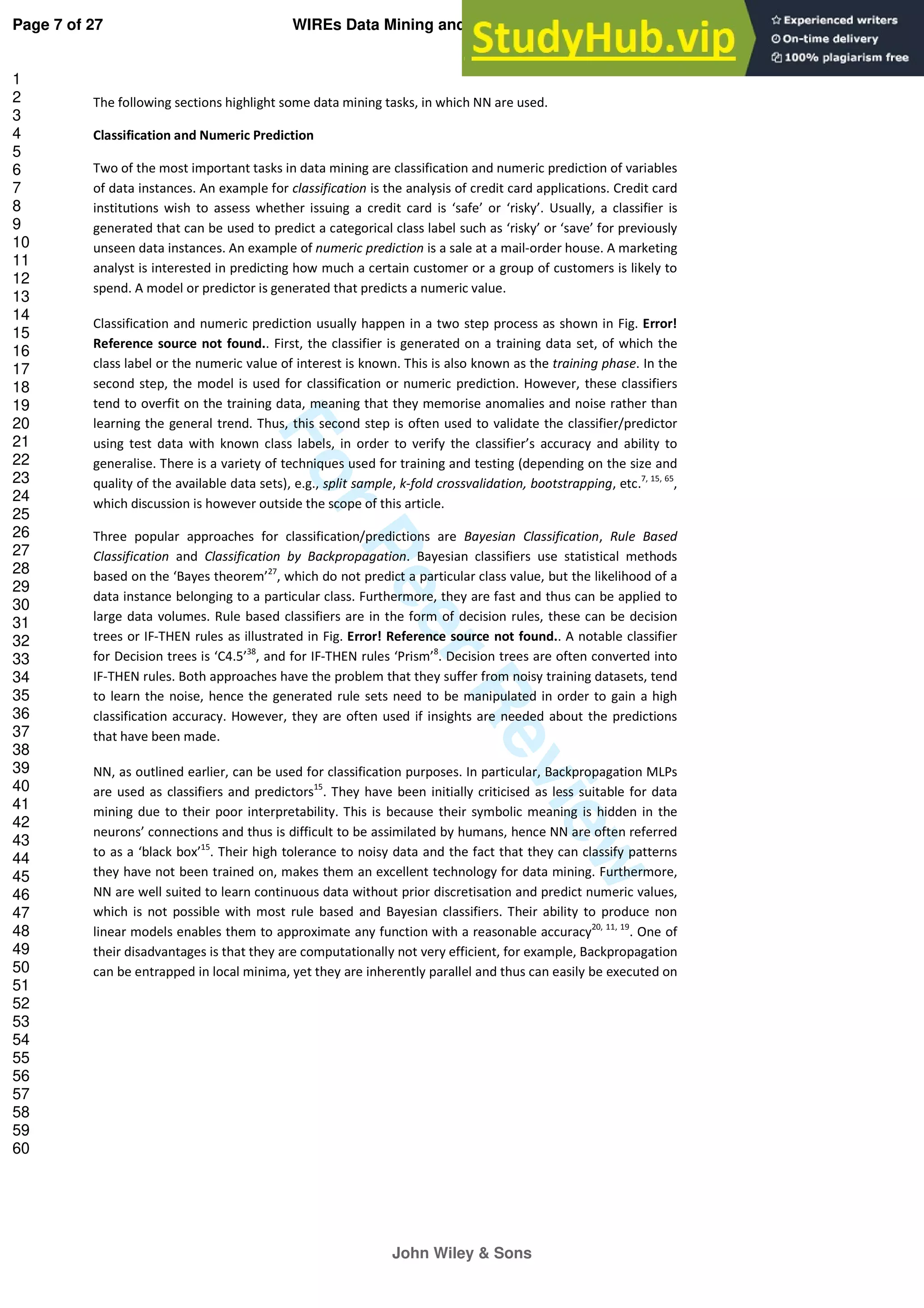 An Overview Of The Use Of Neural Networks For Data Mining Tasks | PDF