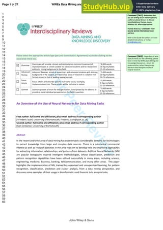 An Overview Of The Use Of Neural Networks For Data Mining Tasks | PDF