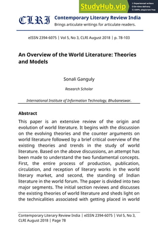 An Overview Of The World Literature Theories And Models | PDF