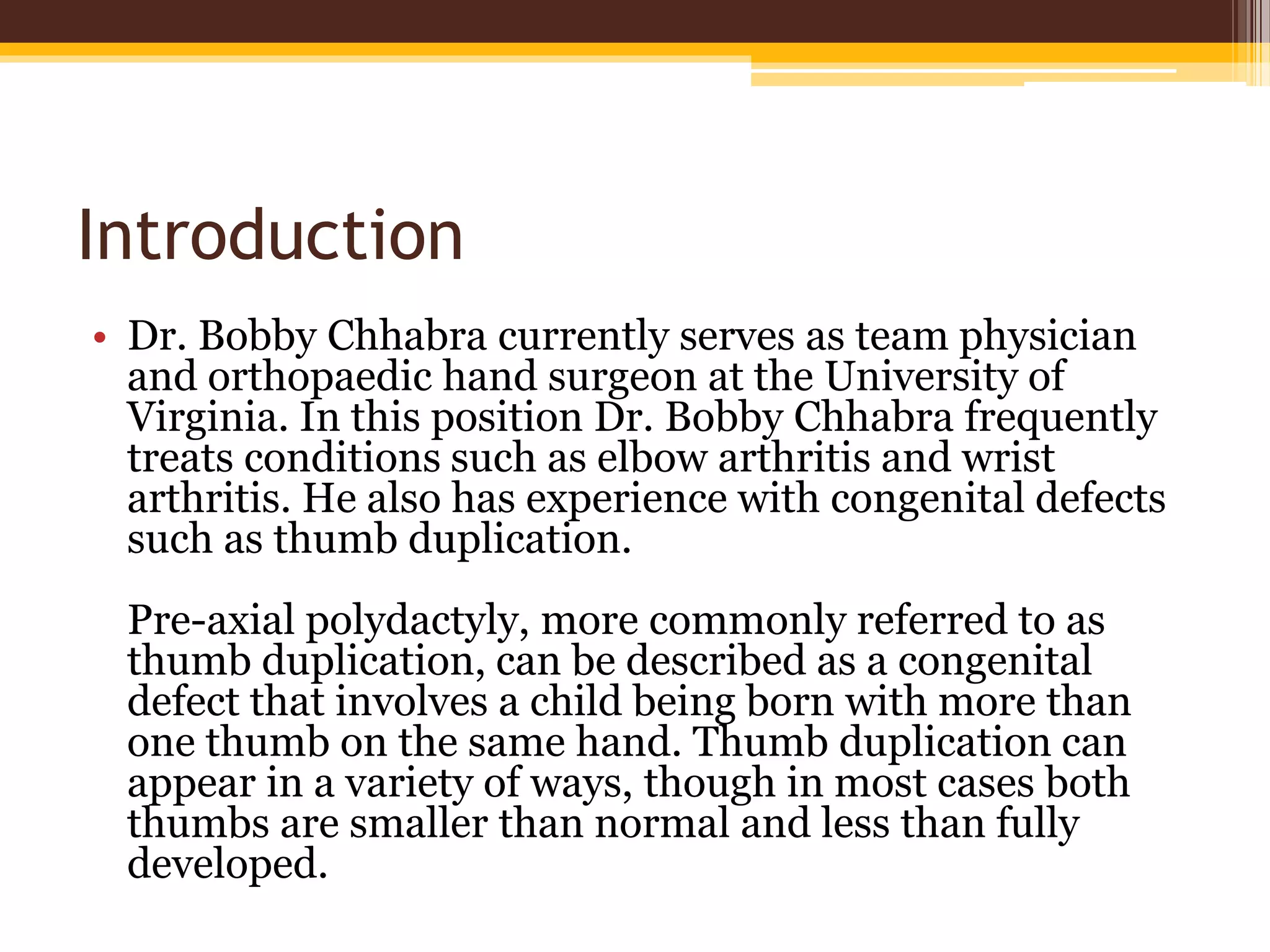 An Overview of Thumb Duplication in Children | PPTX