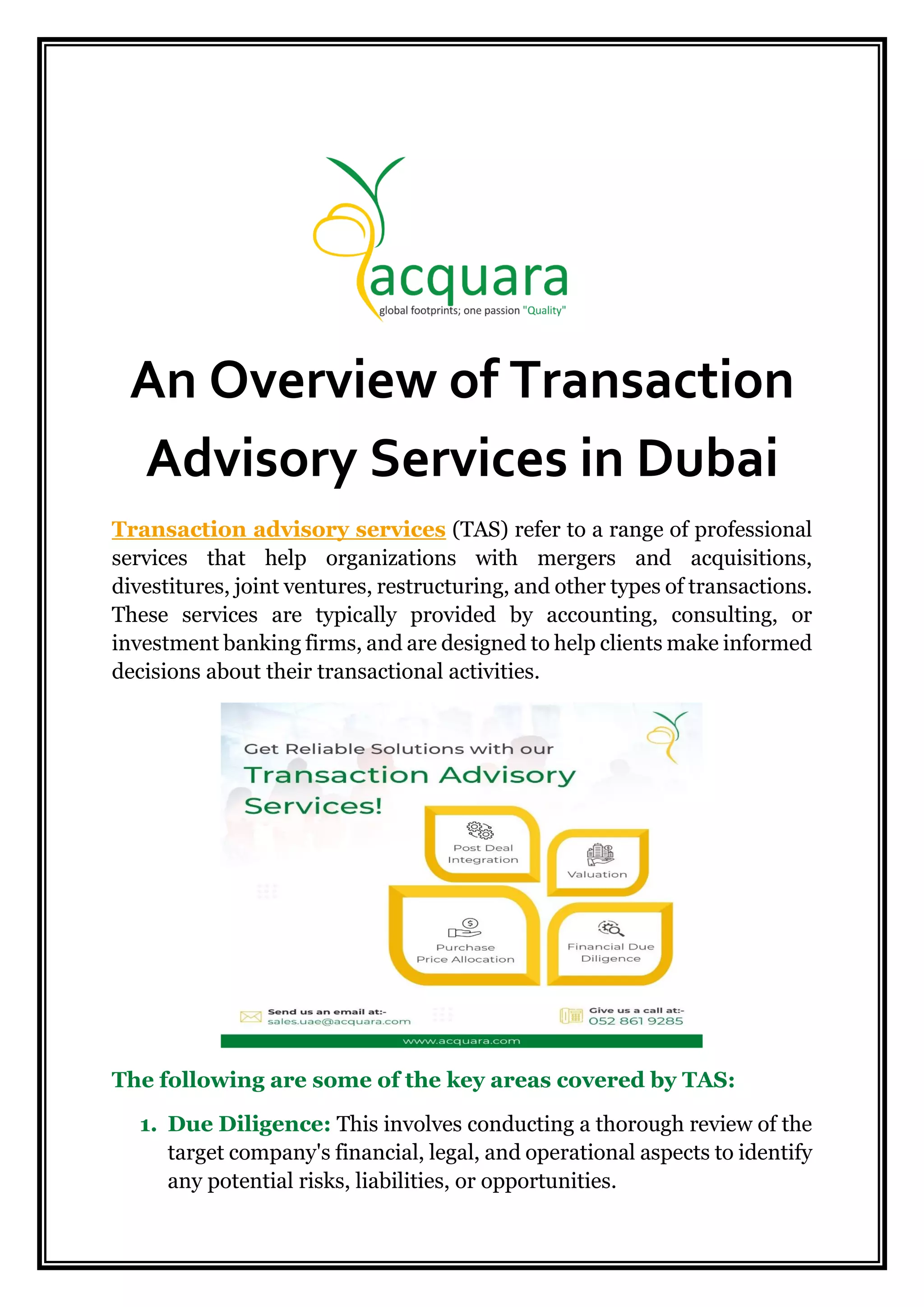 An Overview of Transaction Advisory Services in Dubai | PDF