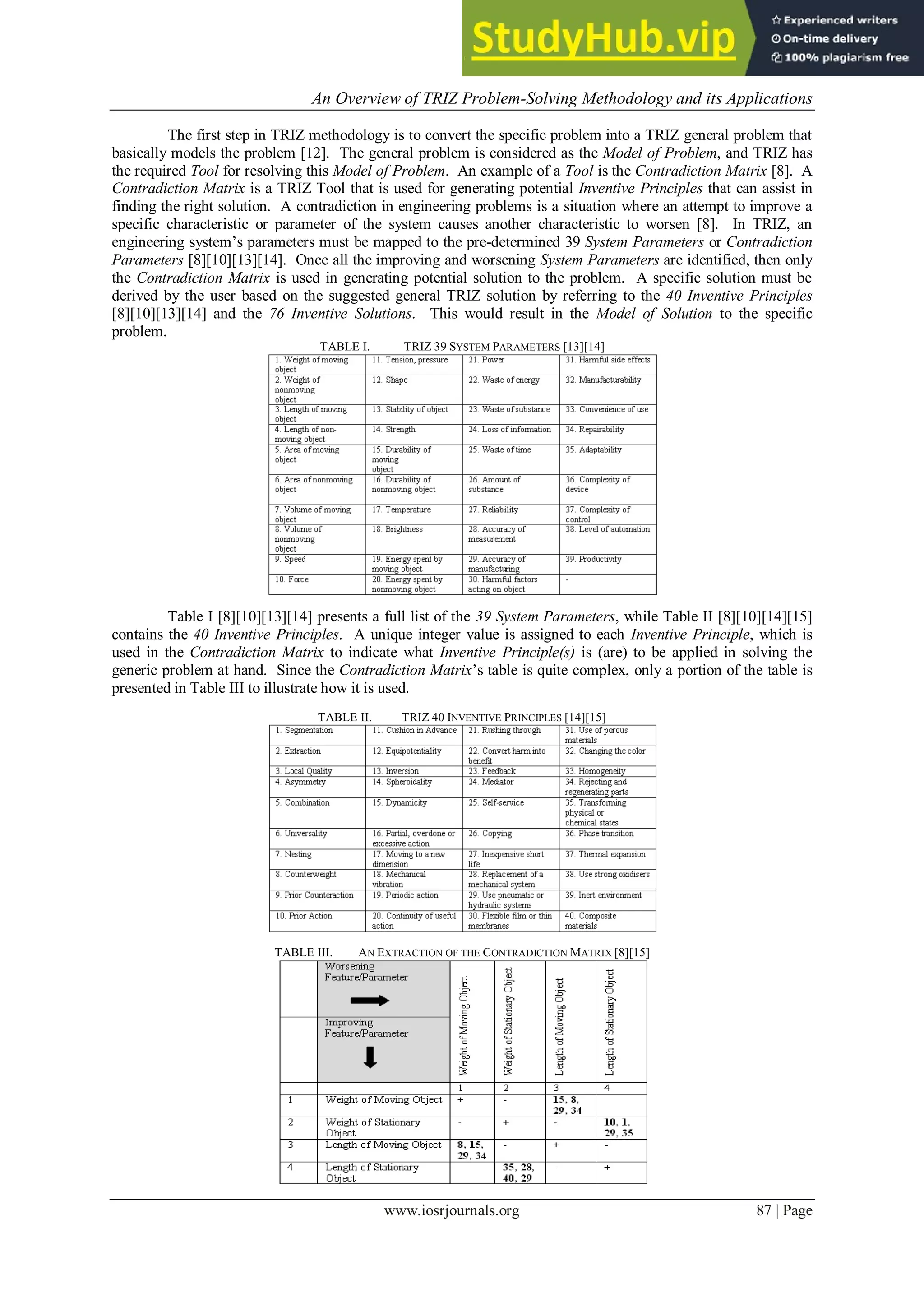 An Overview Of TRIZ Problem-Solving Methodology And Its Applications | PDF