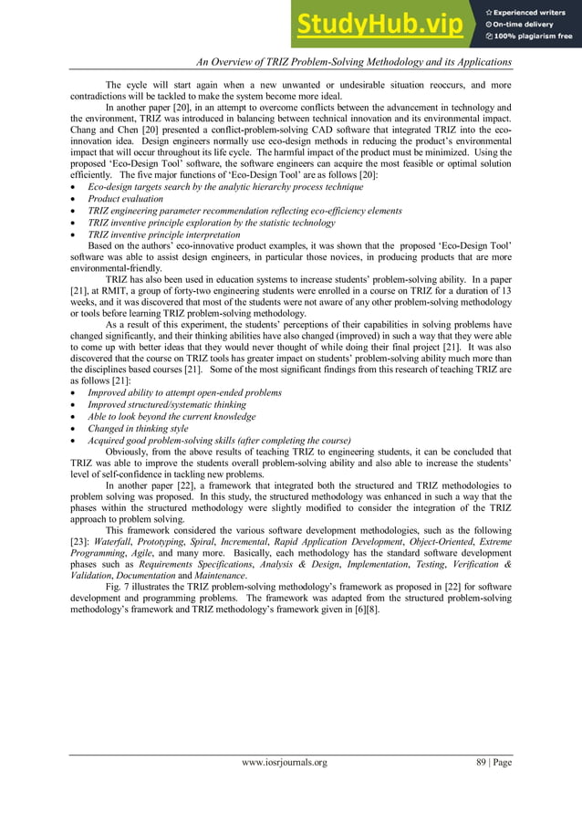 An Overview Of Triz Problem Solving Methodology And Its Applications Pdf