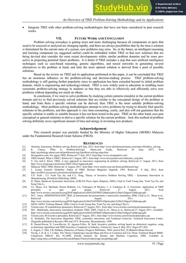 An Overview Of Triz Problem Solving Methodology And Its Applications Pdf