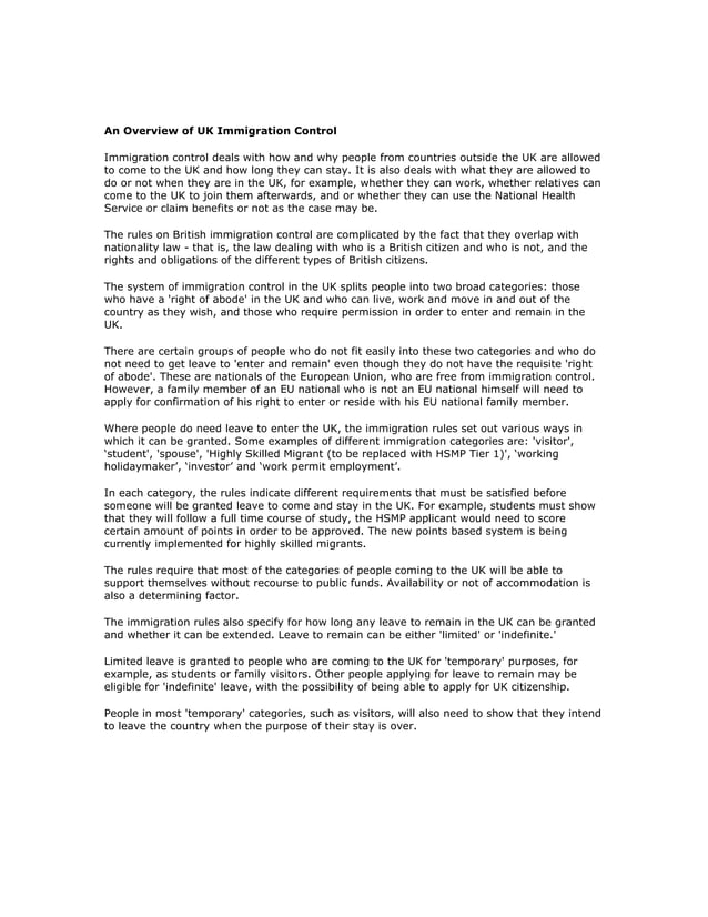 An Overview Of UK Immigration Control | PDF