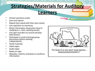 An overview of visual, auditory, and kinesthetic learners | PPT