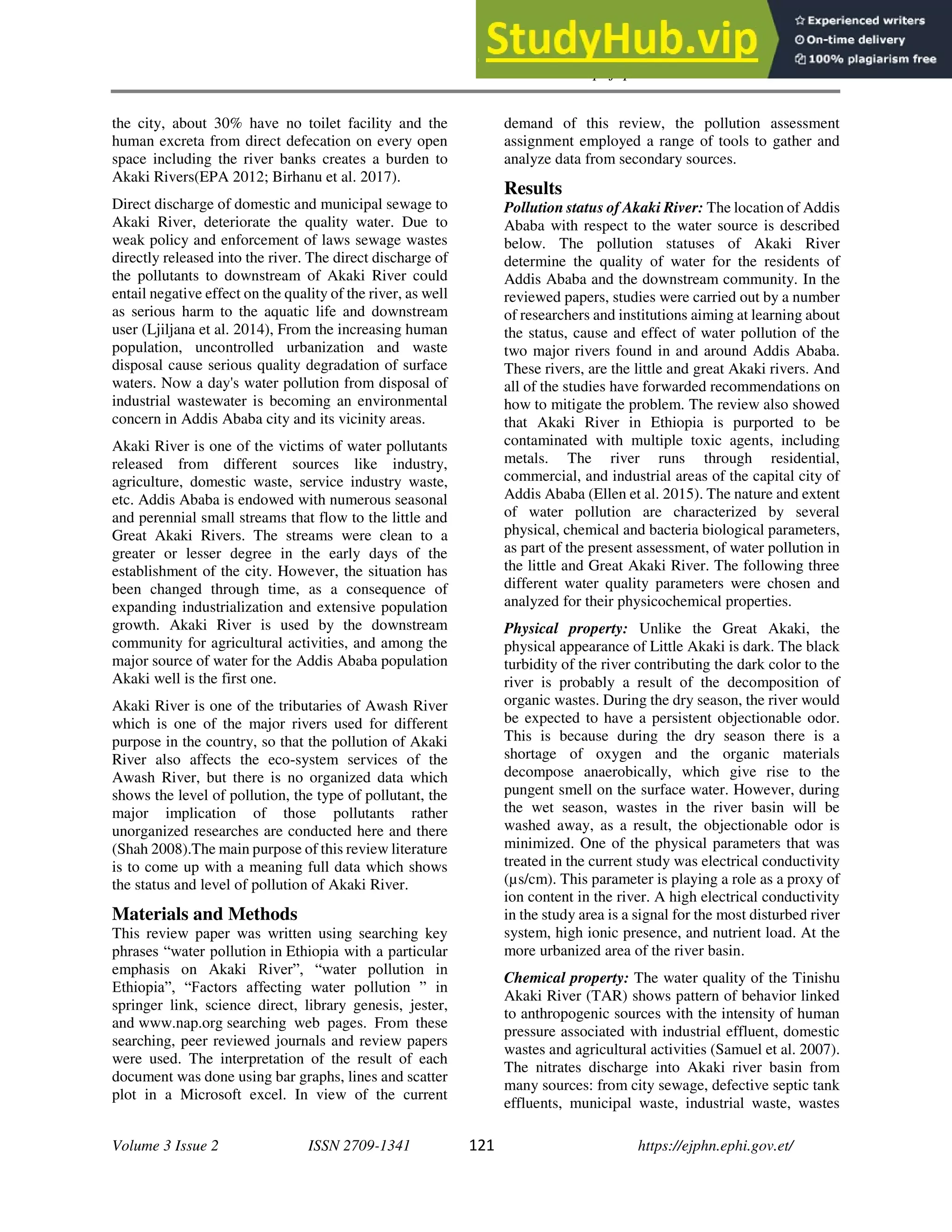 An Overview Of Water Pollution Status In Ethiopia With A Particular ...