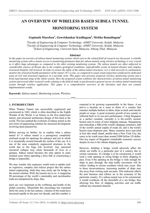 An overview of wireless based subsea tunnel monitoring system | PDF | Internet of Things | Internet