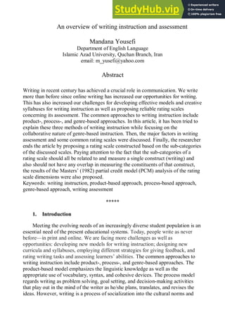 An Overview Of Writing Instruction And Assessment | PDF