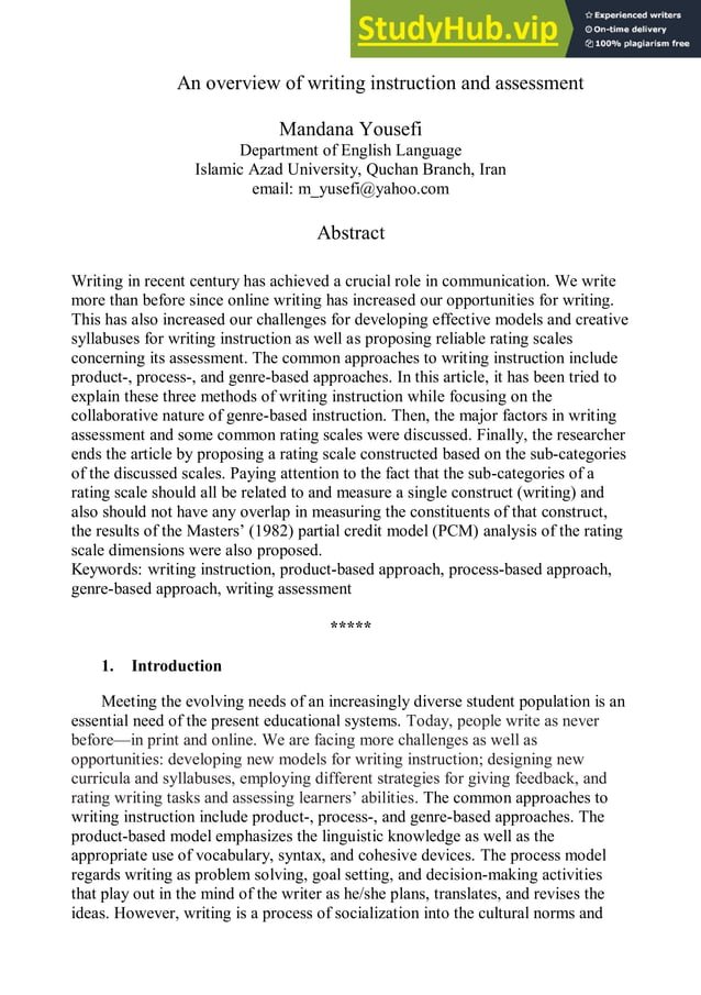 An Overview Of Writing Instruction And Assessment | PDF