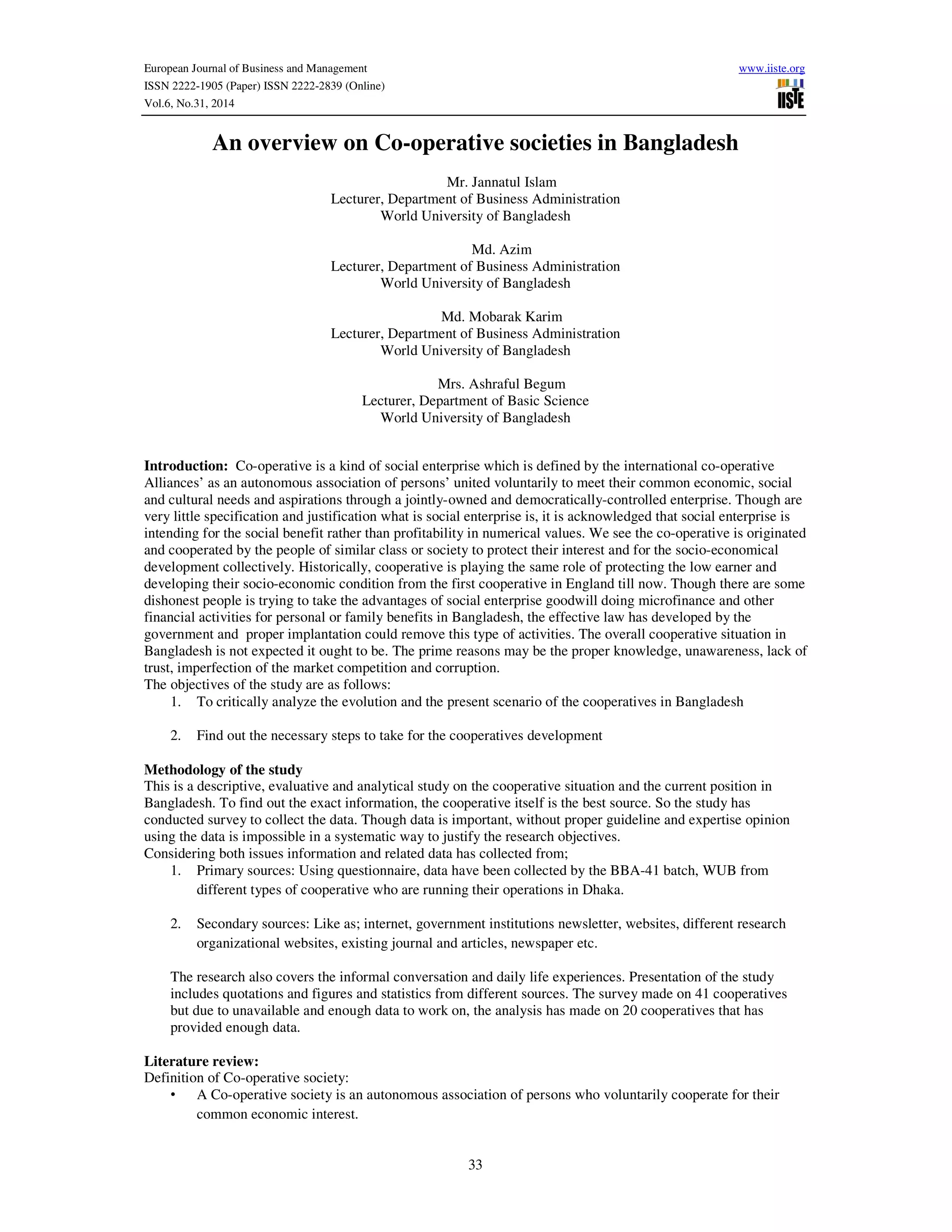 An overview on co operative societies in bangladesh | PDF