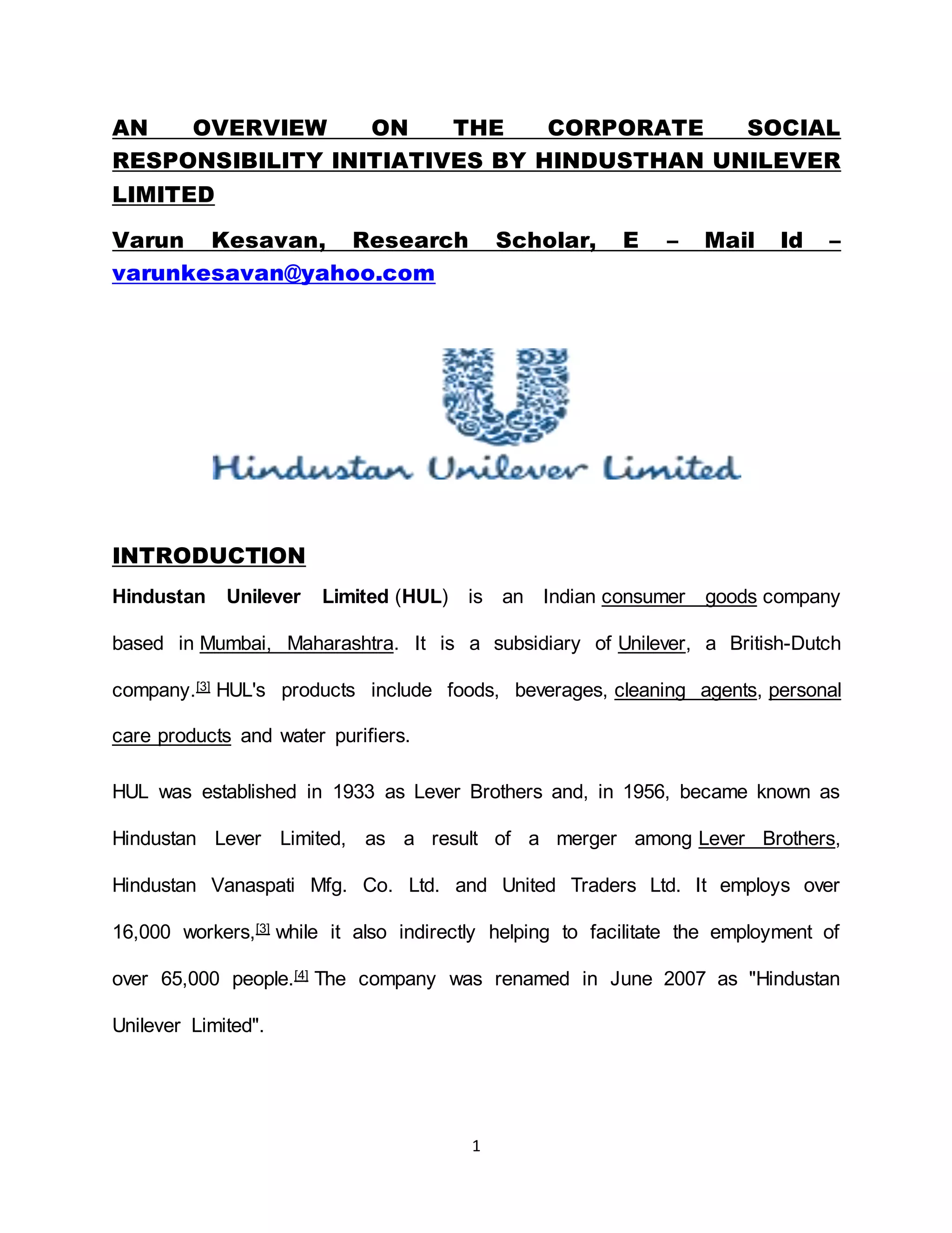 AN OVERVIEW ON THE CORPORATE SOCIAL RESPONSIBILITY INITIATIVES BY ...