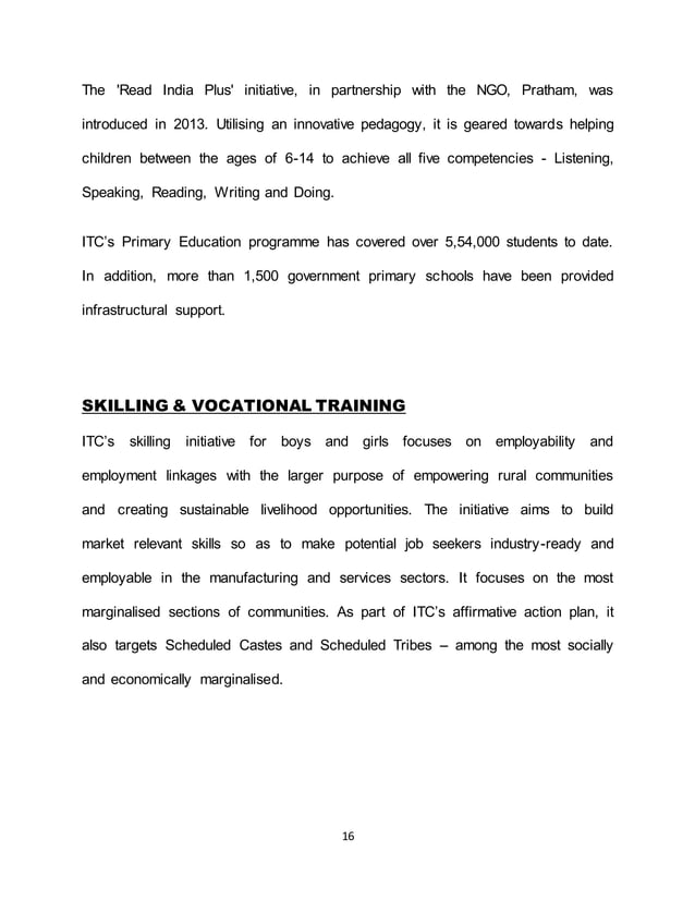 AN OVERVIEW ON THE CORPORATE SOCIAL RESPONSIBILITY INITIATIVES BY ITC ...