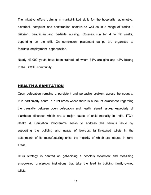 AN OVERVIEW ON THE CORPORATE SOCIAL RESPONSIBILITY INITIATIVES BY ITC ...