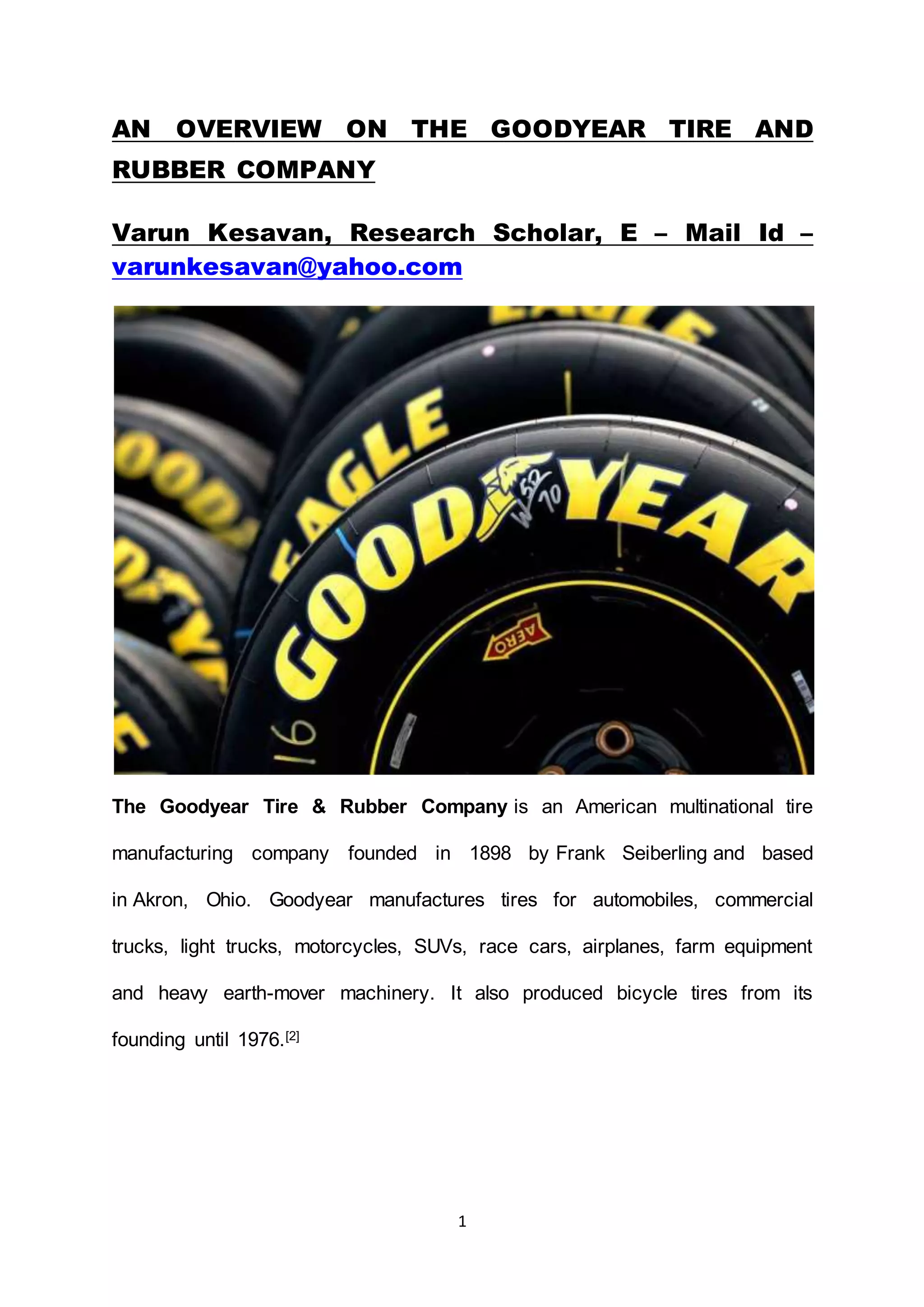 AN OVERVIEW ON THE GOODYEAR TIRE AND RUBBER COMPANY | DOCX