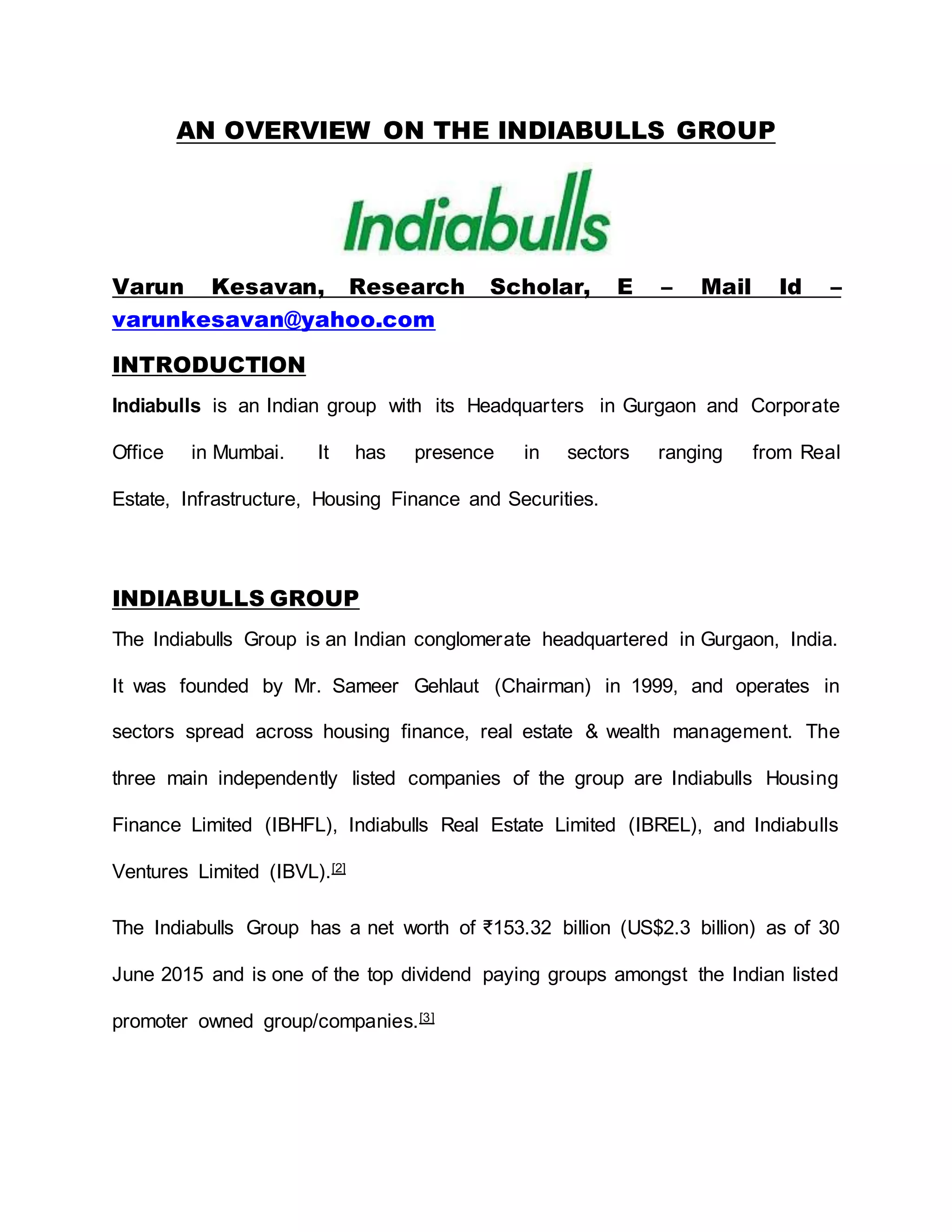 AN OVERVIEW ON THE INDIABULLS GROUP | PDF | Free Download