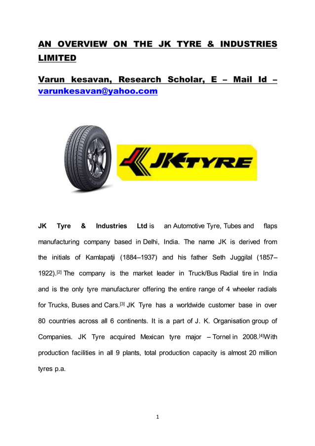 AN OVERVIEW ON THE JK TYRE & INDUSTRIES LIMITED | DOCX