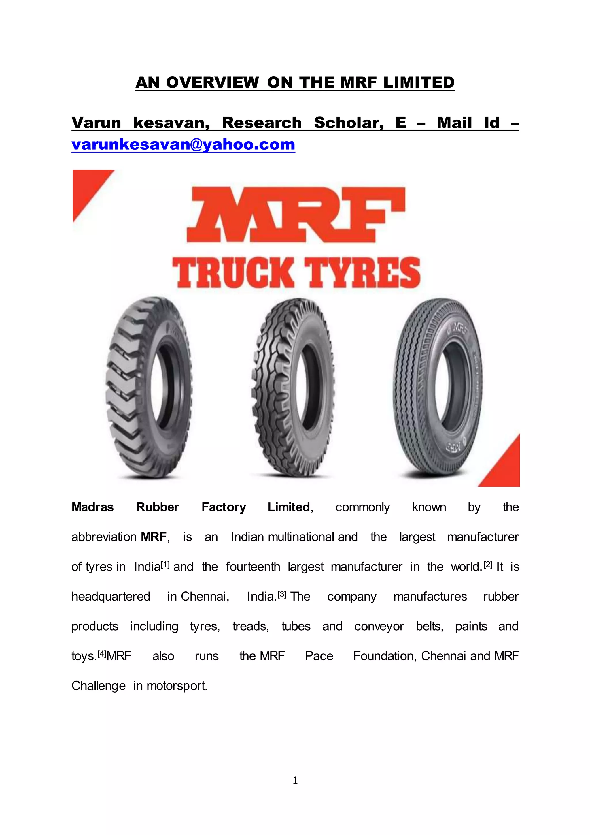 AN OVERVIEW ON THE MRF LIMITED | DOCX