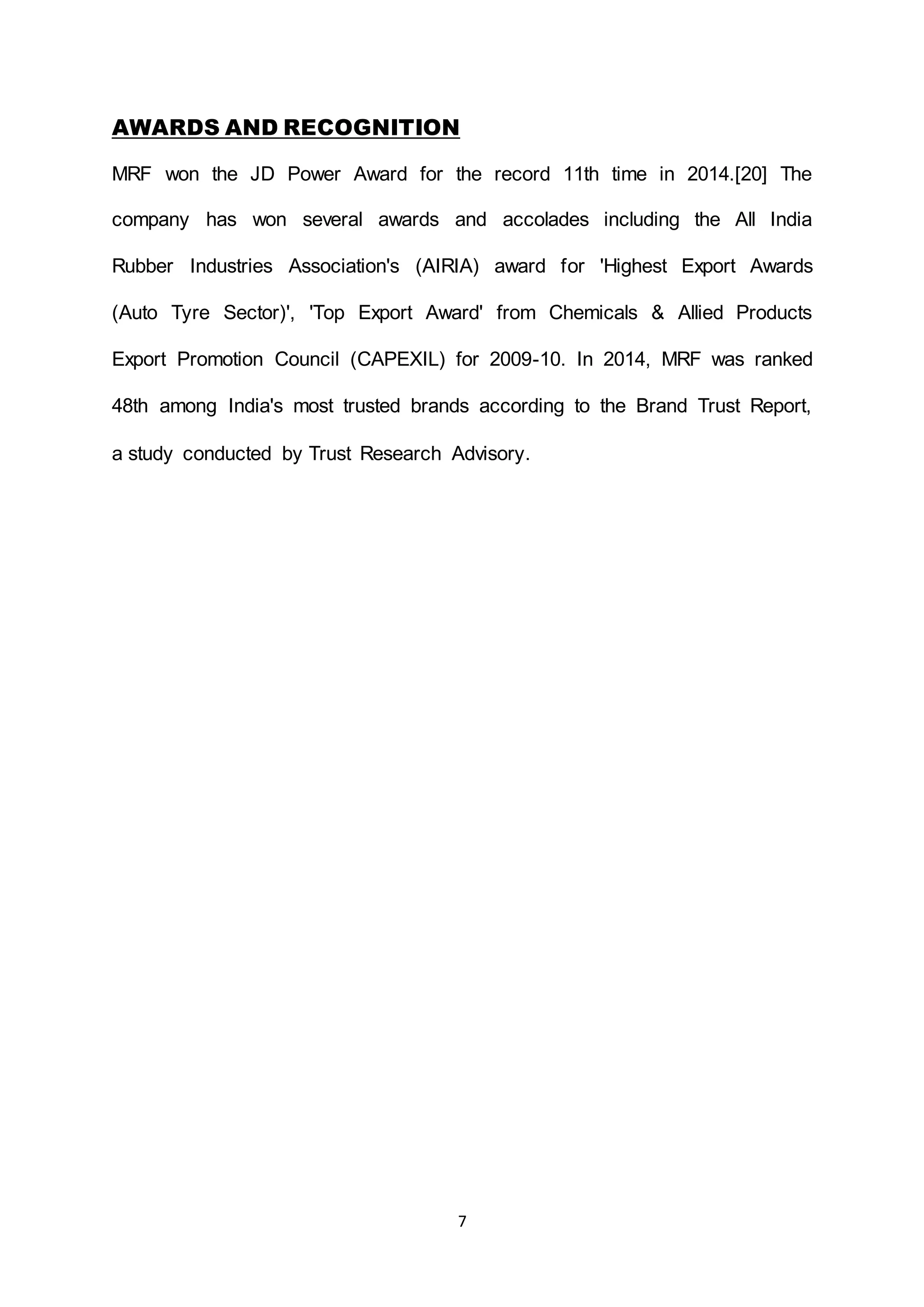 AN OVERVIEW ON THE MRF LIMITED | DOCX