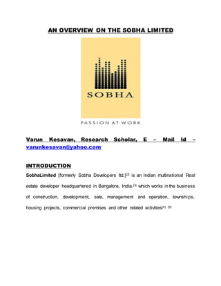 AN OVERVIEW ON THE SOBHA LIMITED | DOCX