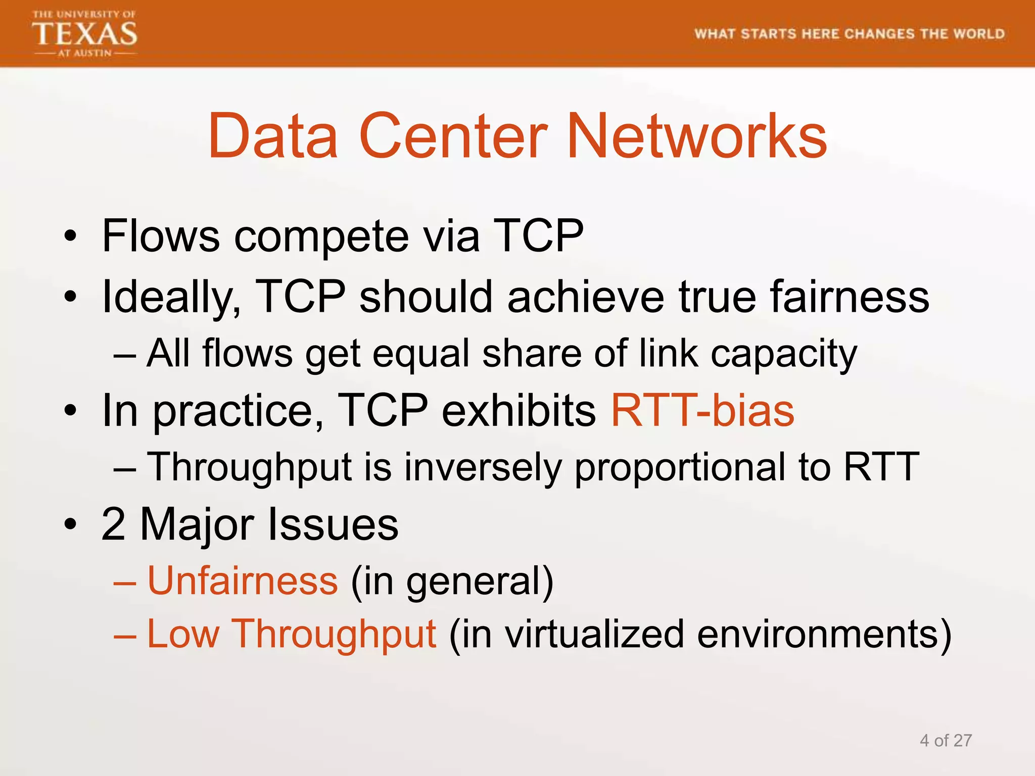 TCP Issues in DataCenter Networks | PPT
