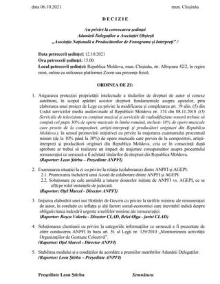 Ordinea de zi - Adunarea Delegaților din 12.10.2021