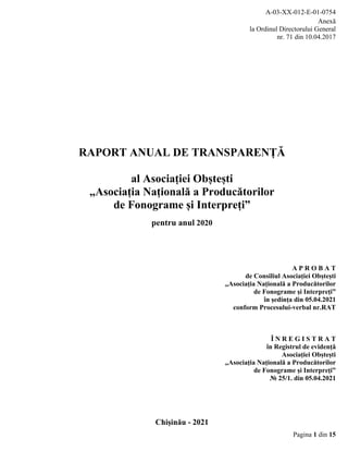 ANPFI Raport anual de transparenta pentru anul 2020 | PDF