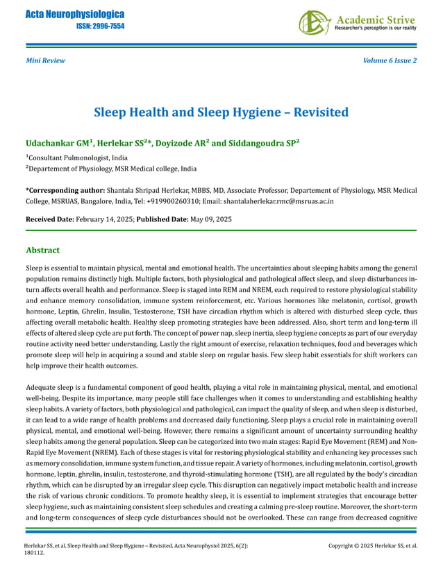 Sleep Health and Sleep Hygiene – Revisited | PDF