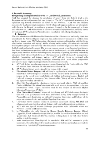 AWAMI NATIONAL PARTY - MANIFESTO | PDF