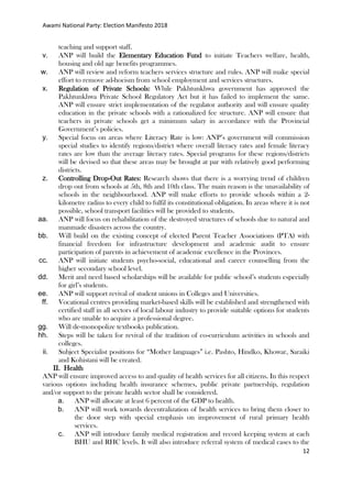 AWAMI NATIONAL PARTY - MANIFESTO | PDF | Civic affairs | Politics