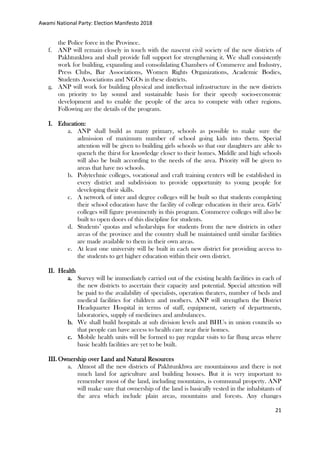 AWAMI NATIONAL PARTY - MANIFESTO | PDF