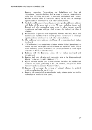 AWAMI NATIONAL PARTY - MANIFESTO | PDF