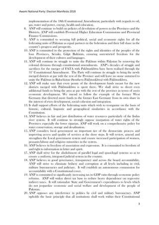 AWAMI NATIONAL PARTY - MANIFESTO | PDF