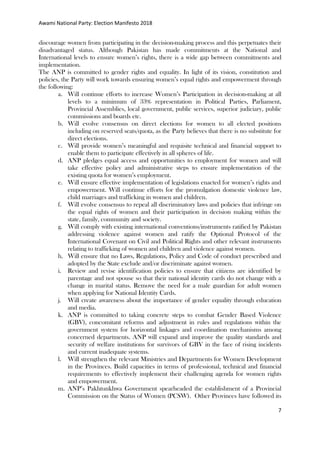 AWAMI NATIONAL PARTY - MANIFESTO | PDF