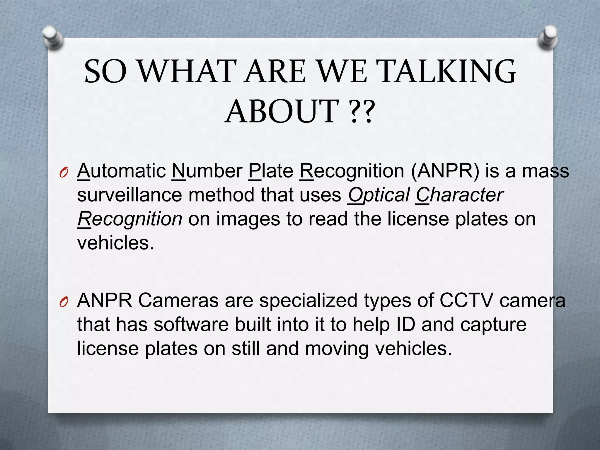 Automatic Number Plate Recognition (ANPR) | PPTX