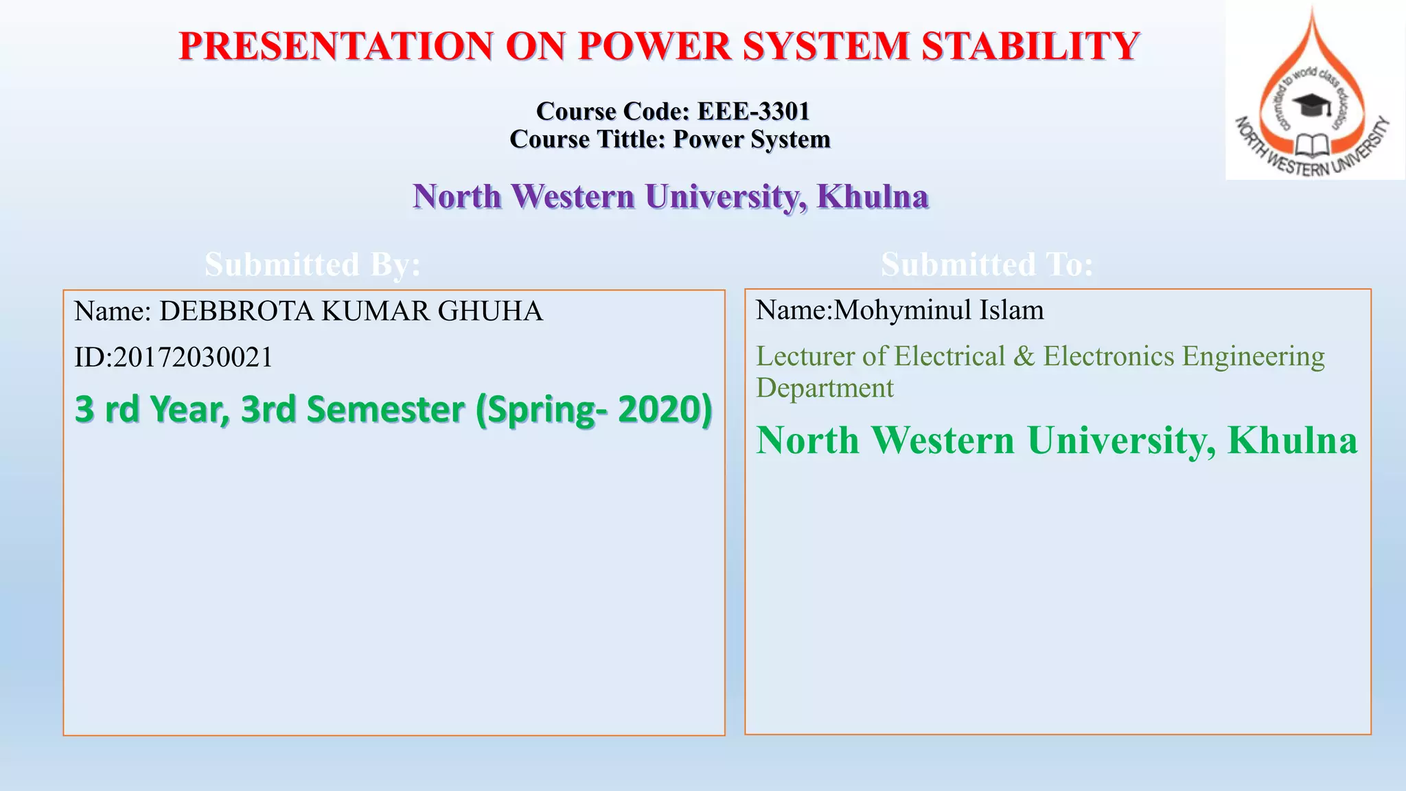 An presentation on power system stability | PPT